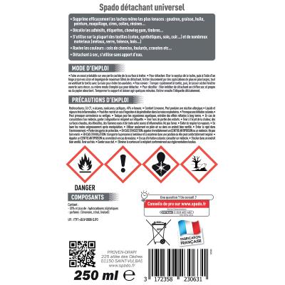 détachant universel à sec linge 250 ml eau ecarlate ravive et décolle SPADO